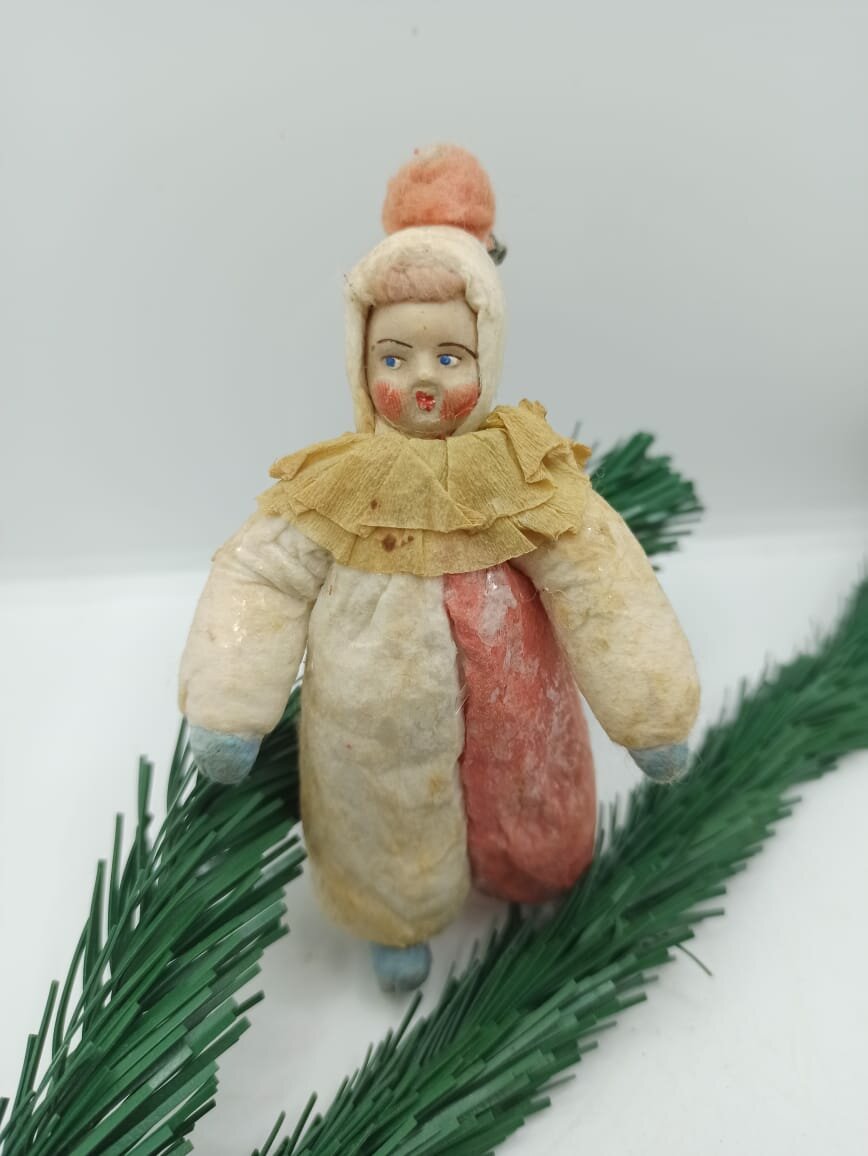 Елочная игрушка Арлекин винтажная, вата, СССР