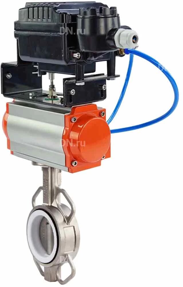 Затвор дисковый поворотный DN. ru 304-304-PTFE-2W-Fb-H Ду125 Ру16, корпус - нержавеющая сталь 304, диск - нержавеющая сталь 304, уплотнение - PTFE, с пневмоприводом SA-140 и позиционером EPRP1-NU-0-08 без обратной связи