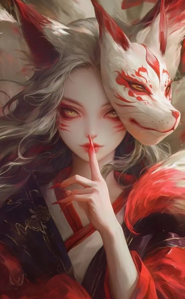 Алмазная Мозаика "Самурай Япония Гейша С Лисой Кицунэ" 40X50 См Алмазная Вышивка / Картина Стразами Подарков /Украшения