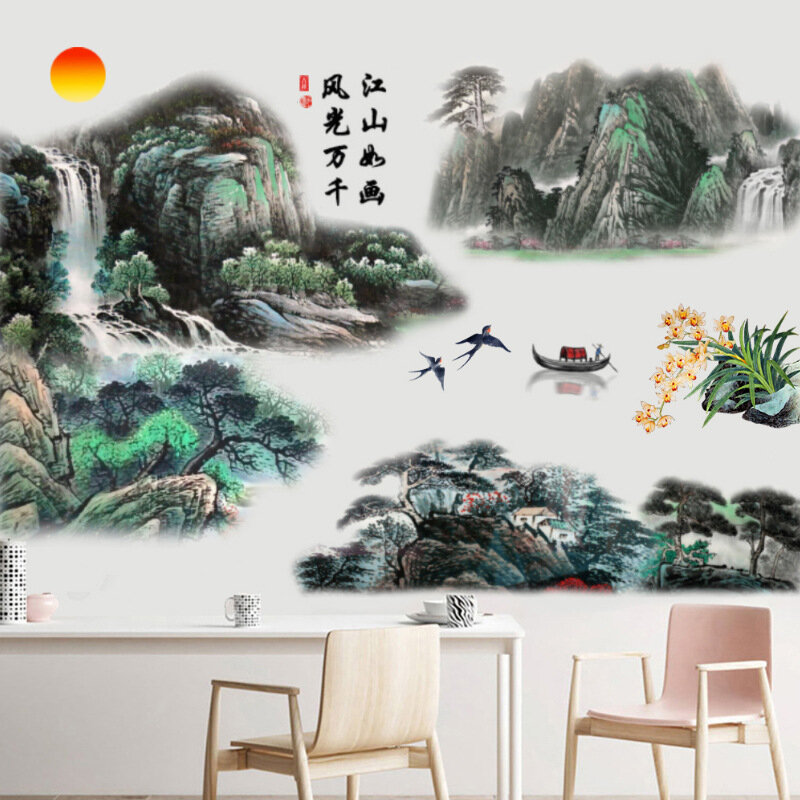 ML9041 Китайский стиль ТВ гостиная фон настенные наклейки пейзажная живопись наклейки самоклеящиеся наклейки для
