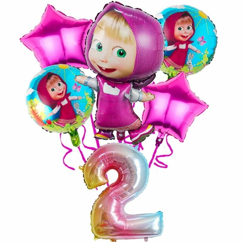 Воздушные шары-цифры Марта и Медведь на день рождения, 6 штук