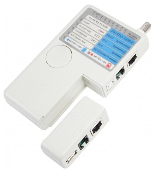 Тестер кабеля универсальный Rexant 5 в 1 RJ-45+RJ-11+RJ-12+USB+BNC 2468 (быстрый тест витой пары , коаксиальных и телефонных и USB кабелей)