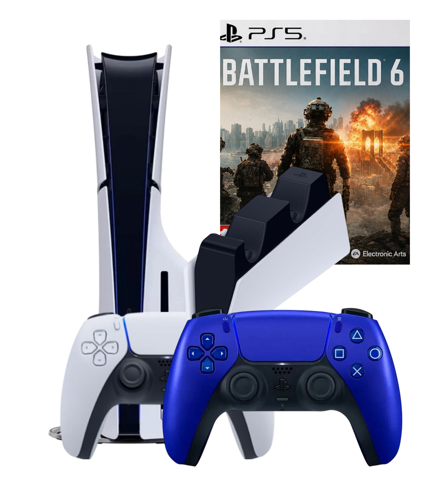 Игровая приставка PlayStation 5 Slim Disk + Battlefield 6+ Dualsense Charging Station + DualSense PS5 Cobalt Blue