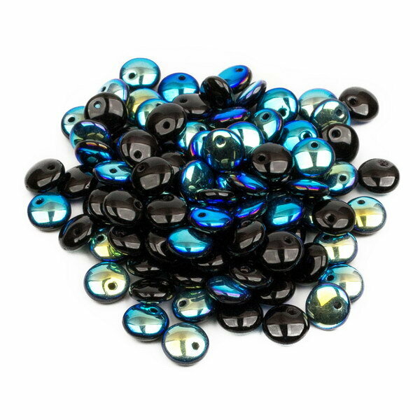 Стеклянные чешские бусины, Lentils, 6 мм, цвет Jet AB, 100 шт.