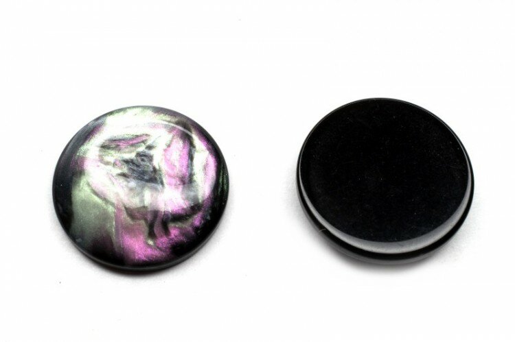 Кабошон круглый 20х6мм, цвет черный/перламутровый, смола, 2006-007, 2шт