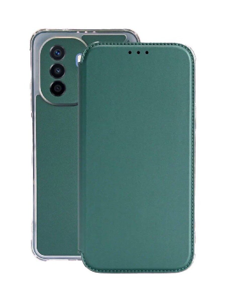 Чехол-книжка на Huawei Nova Y70 с противоударным бампером с усиленными углами Темно-зеленый