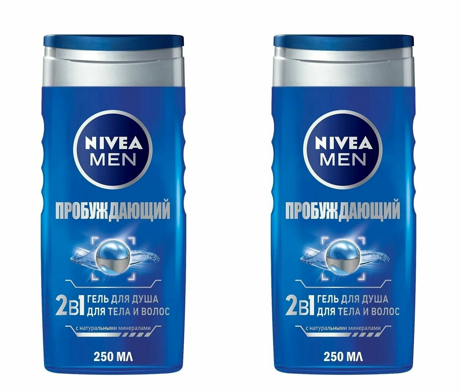 Гель для душа, Nivea Men, пробуждающий, 250 мл, 2 шт