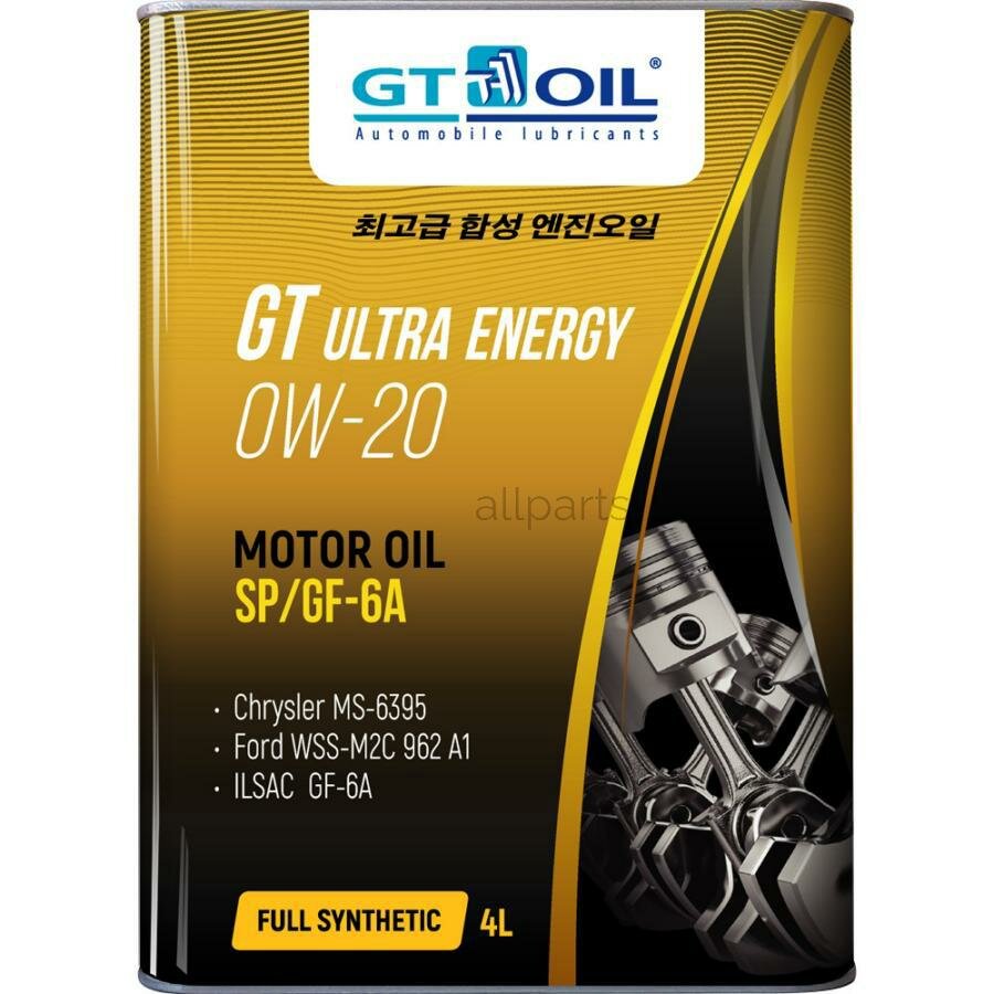 GT OIL 8809059408902 Масло моторное 0W20 GT OIL 4л синтетика GT Ultra Energy API SP/GF-6A (бензин)