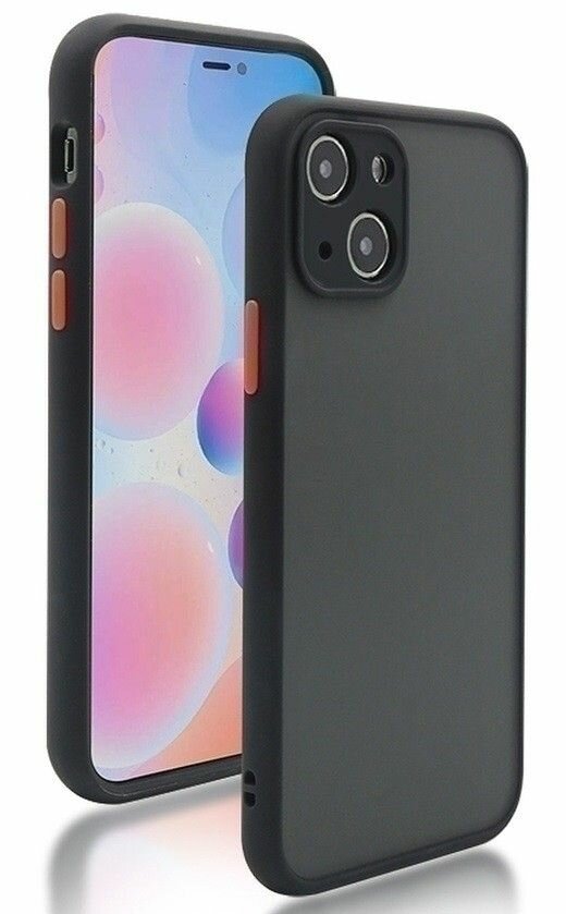 Чехол на iPhone 13 пластиковый матовый с силиконовой окантовкой чёрный