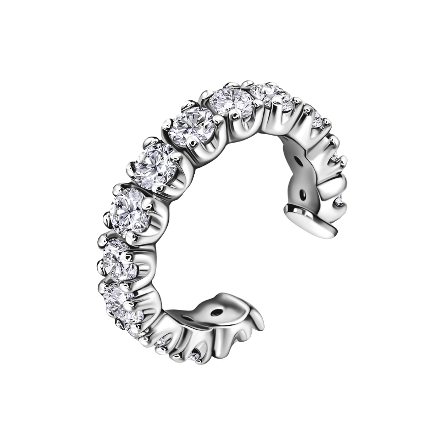 Кафф, серебро, 925 проба, родирование, фианит