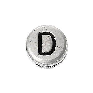 Бусина металлическая, 7х4мм, буква D, базовый материал - цинковый сплав, серебристая с чернением, 10 шт.