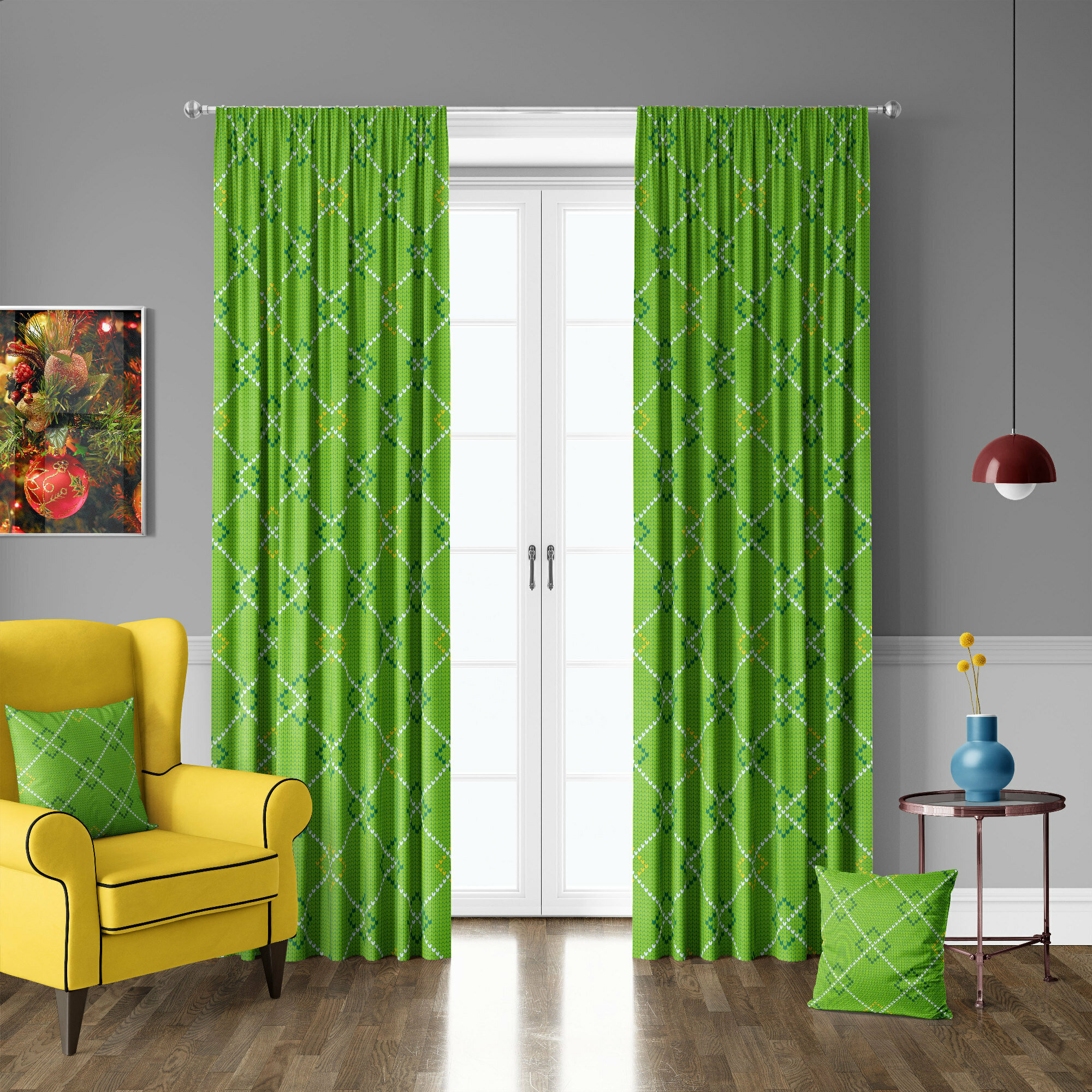 Шторы для комнаты / Новогодние шторы / Фотошторы из ткани габардин 145-260 см 2 шт. /3D шторы / Для гостиной, спальни и кухни