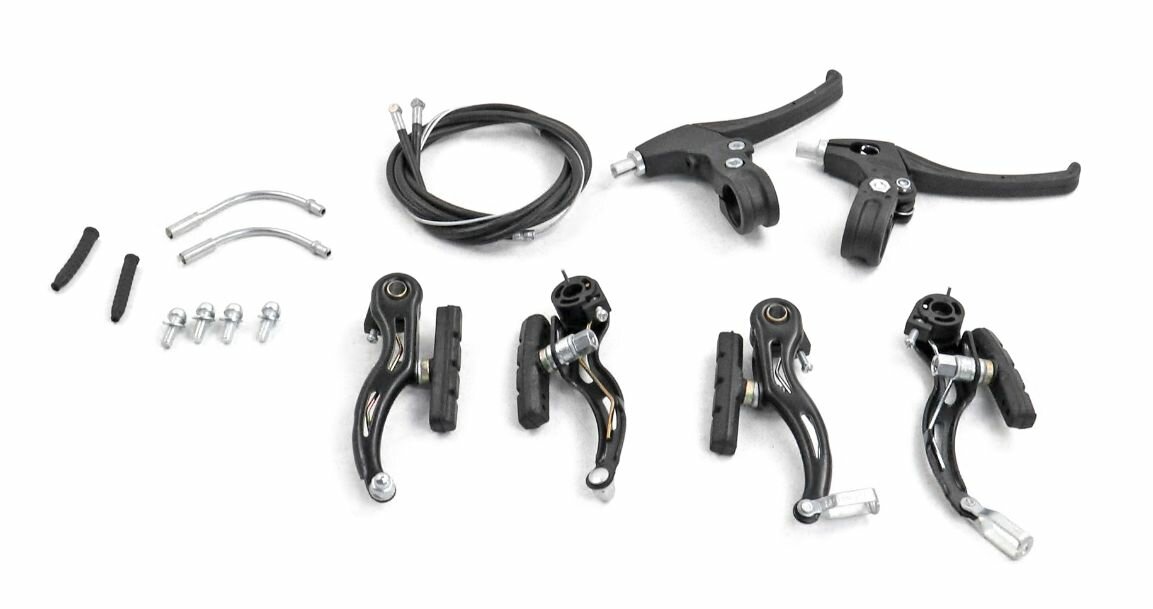 Тормоз v-brake металло-пластик (набор передний+задний) с рычагами и тросами, высота рамки 115 мм