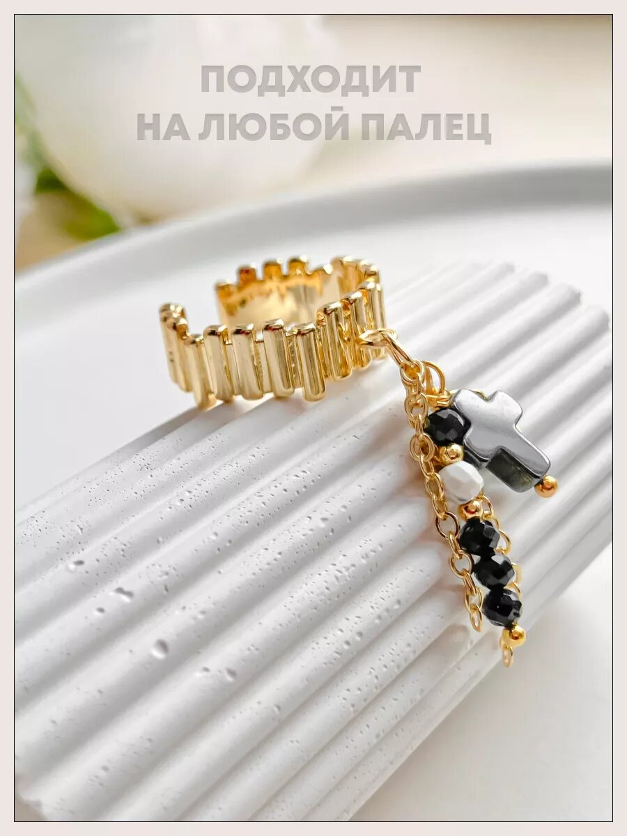 Кольцо-кулон soTI, шпинель, кахолонг, белый, черный, желтый — фото 1