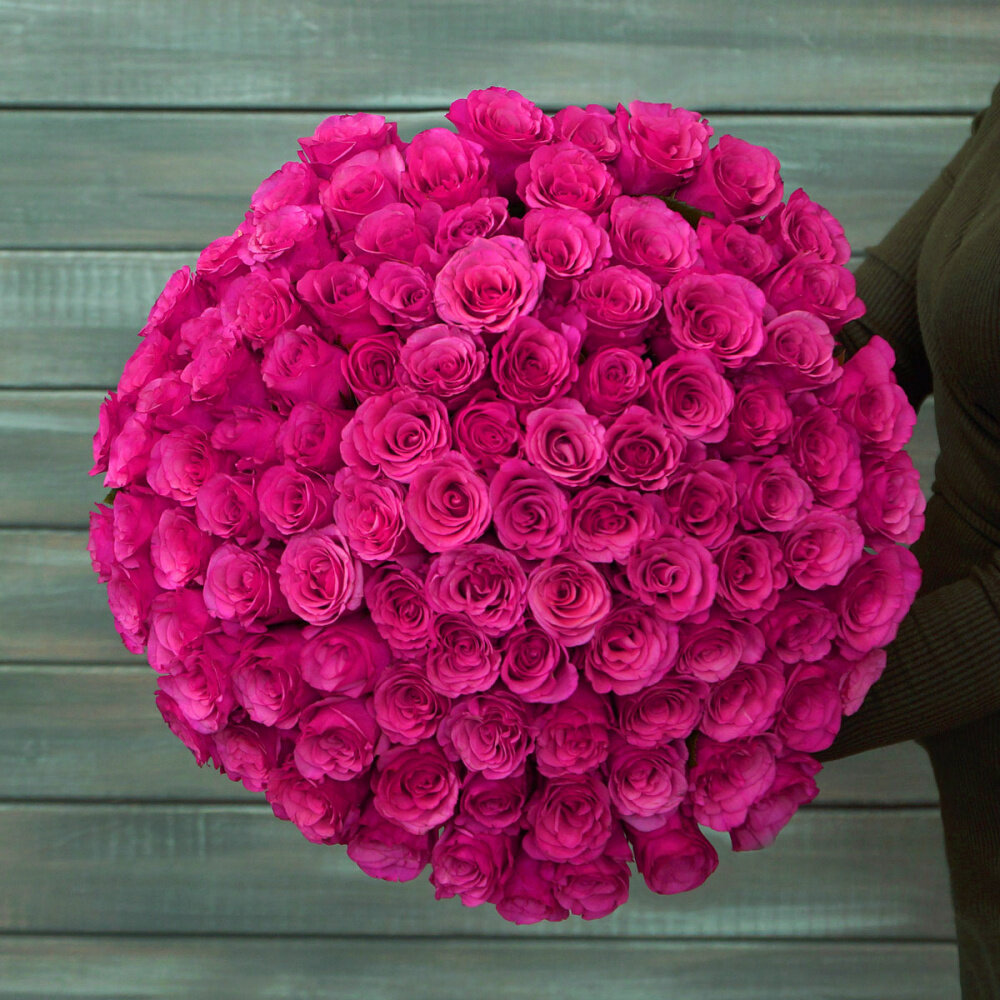 Монобукет Букет Маркет "Розовые розы", 101 цветок, на стеблях, 40 см