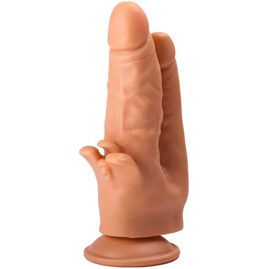 Фаллоимитатор Lovetoy (а-полимер) на присоске для тройной стимуляции - 19,5 см