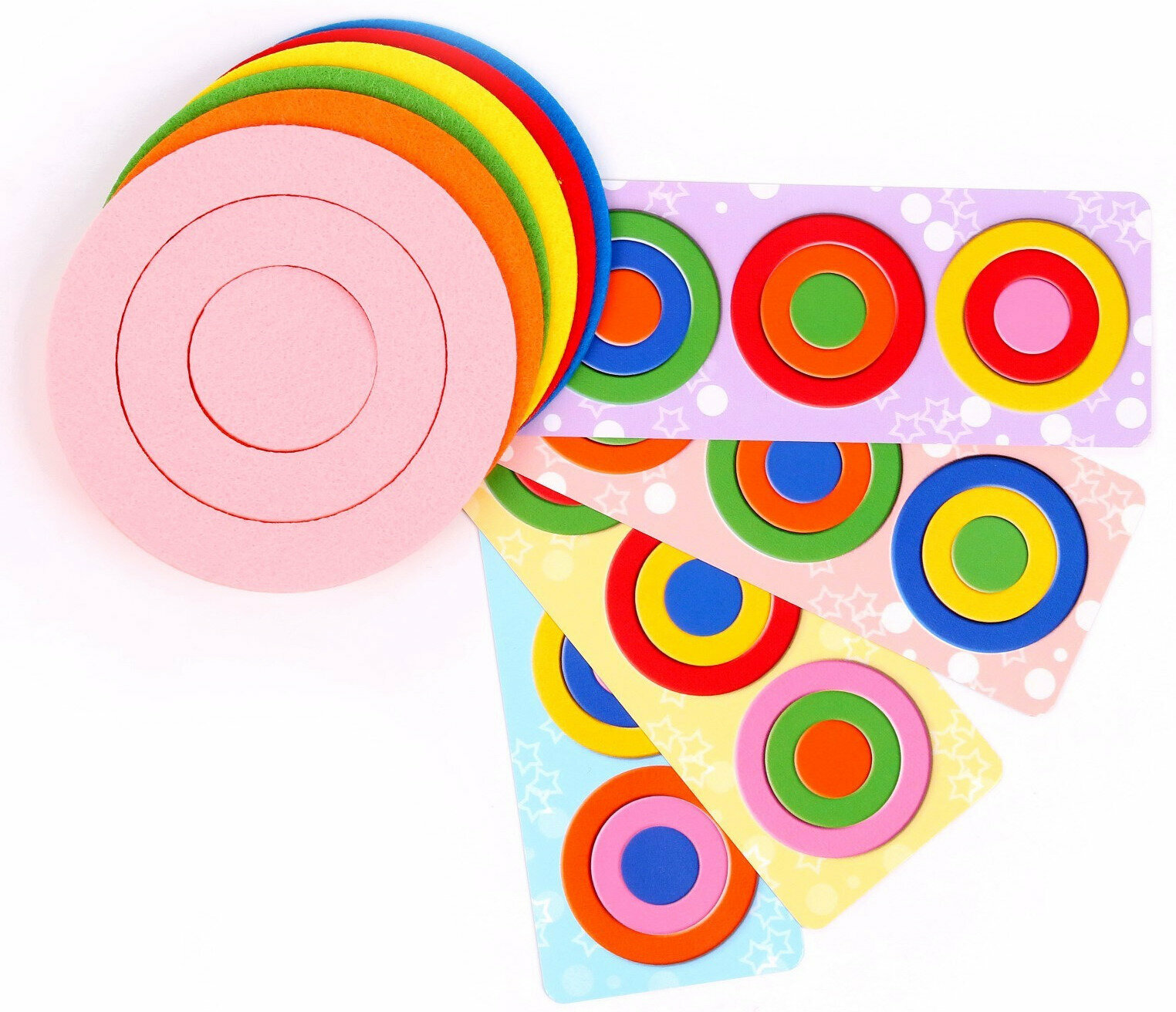Игровой набор из фетра Smile Decor "Круги", учим цвета, развитие логики и мелкой моторики, понятия "больше-меньше", 4 двусторонние карточки + 18 фетровых деталей