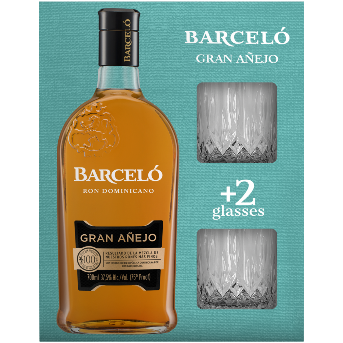 Ром Barcelo Gran Anejo 0,7 л в подарочной упаковке + 2 стакана