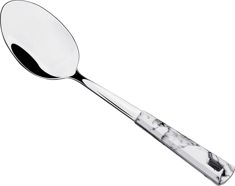 Ложка большая кулинарная стальная длинная для смешивания гарнира, риса, макарон, супа функциональная Linea MARMO BIANCO