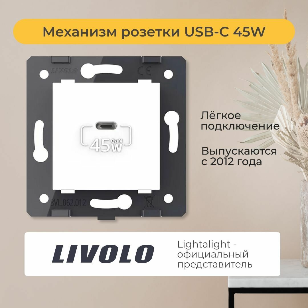 Механизм розетки Livolo USB-C 45W (VL-FCUC-2WP)