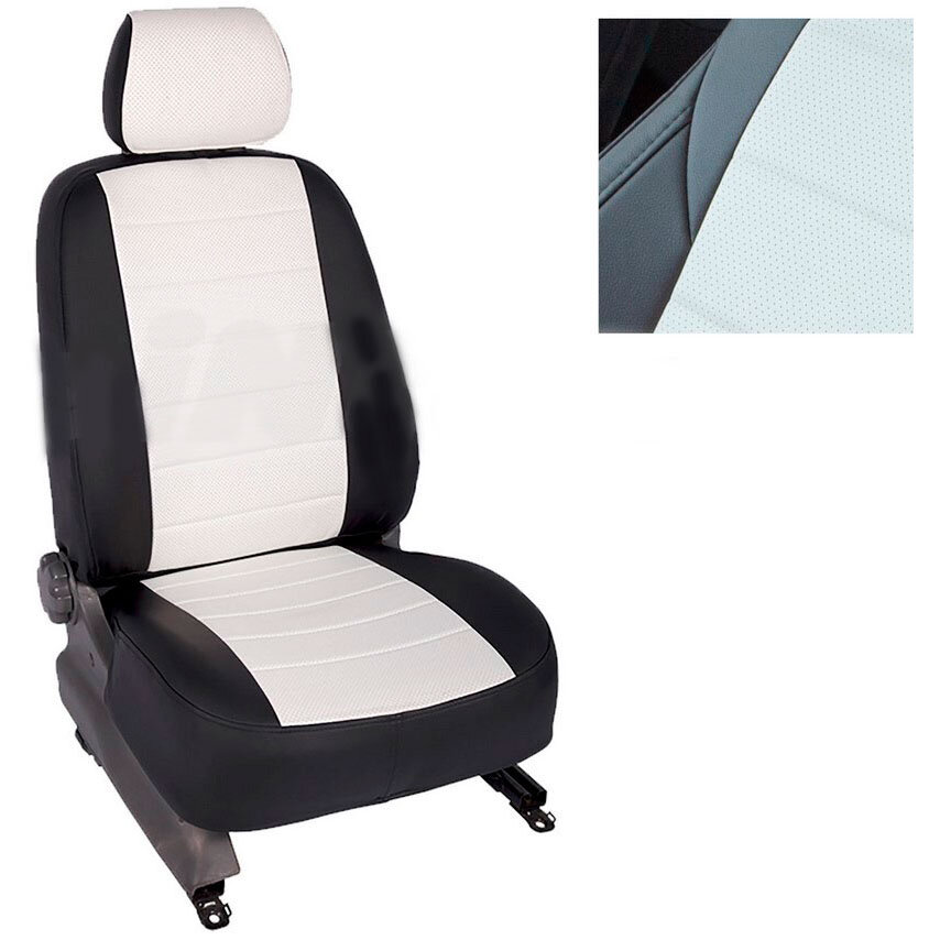 Чехлы из экокожи Seintex для LADA Granta sedan 40/60 airbag 2012-н. в. (бело-черные, 93385)