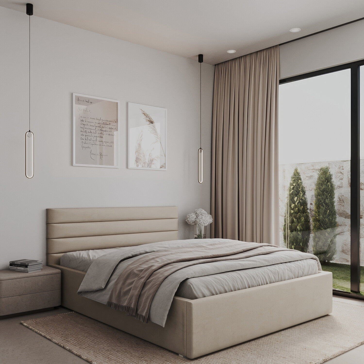 Кровать 160х200 двуспальная ортопедическим основанием, бежевая