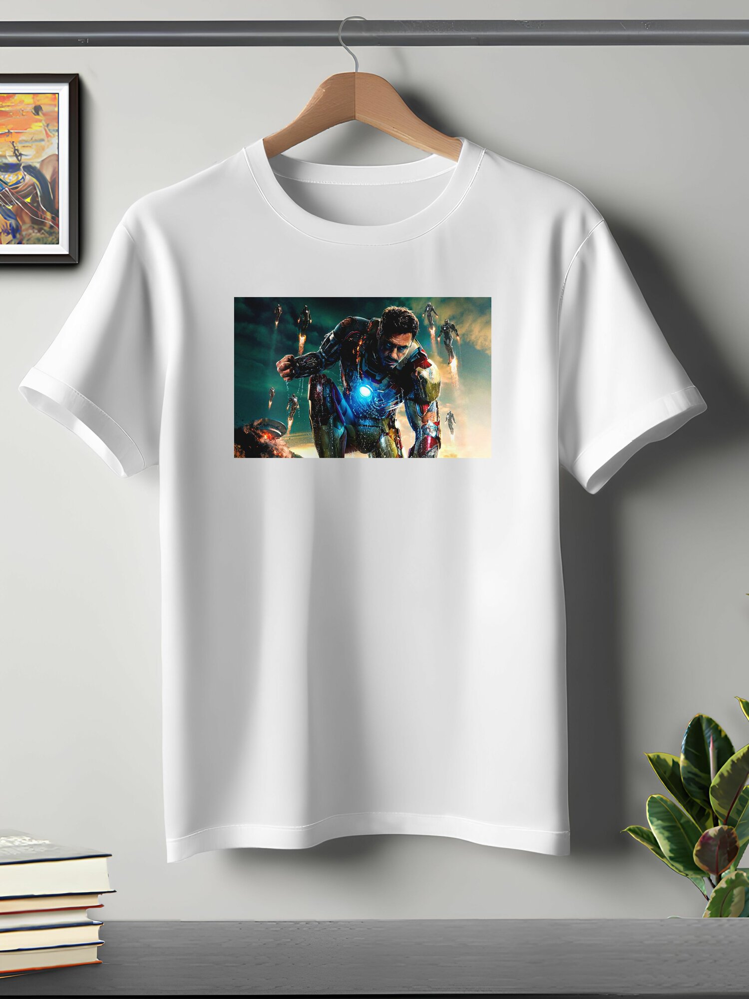 Футболка ONEQ унисекс 50-52 (XL) размер с принтом Железный человек, белая