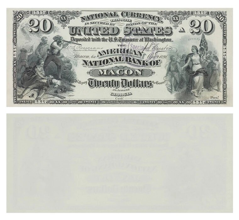 20 долларов 1891 Macon, Джорджия Конфедерация США, сувенирная копия, банкноты и купюры редкие коллекционные