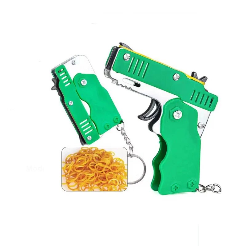 Детский металлический пистолет-брелок Изумрудный, green with 60 bands