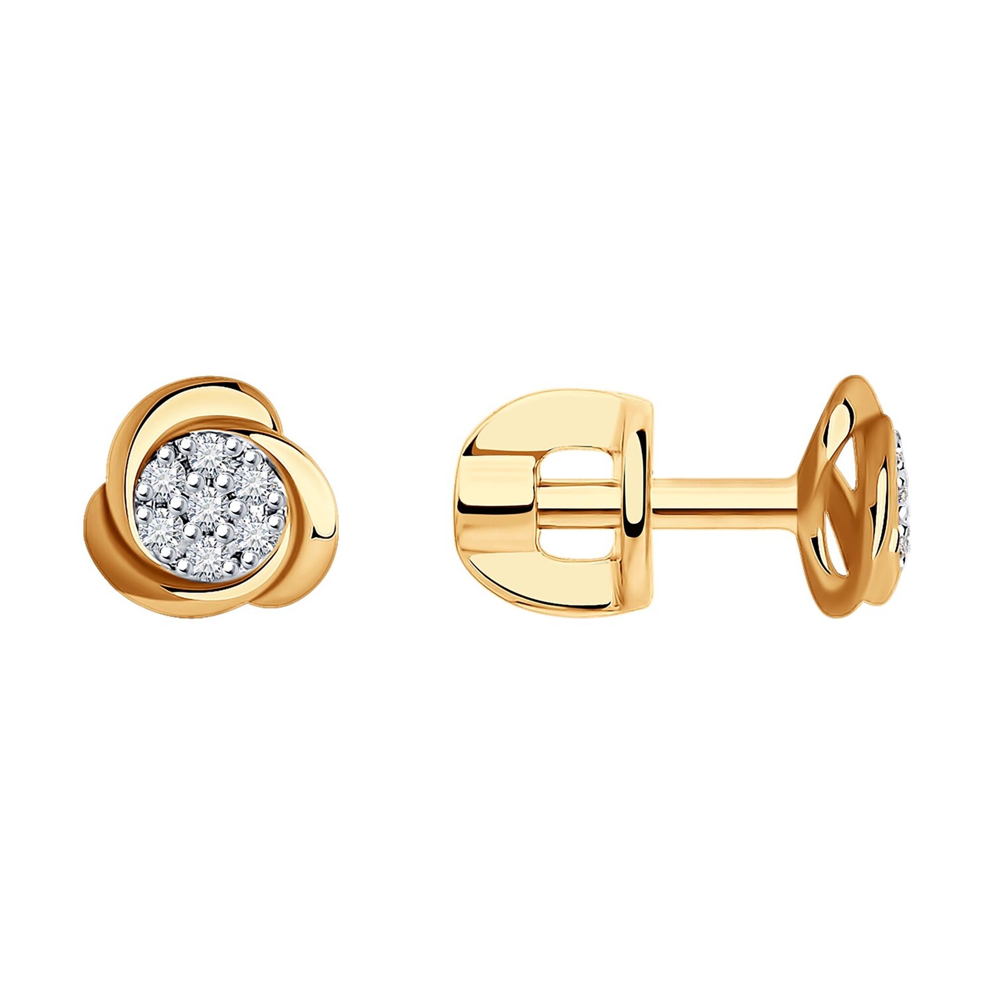 Серьги пусеты, красное золото, 585 проба, бриллиант