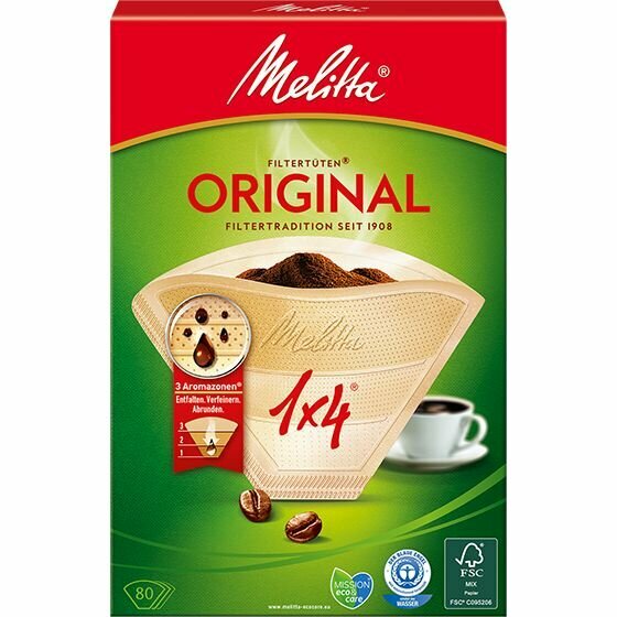 Фильтры для кофеварок неотбеленные Melitta Original Brown 1x4 80шт