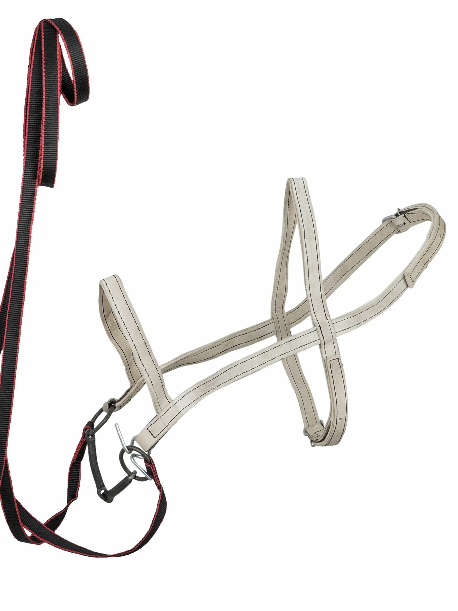 Узда для лошади сыромятная двойная, стропа черно-красная REITER 25 мм