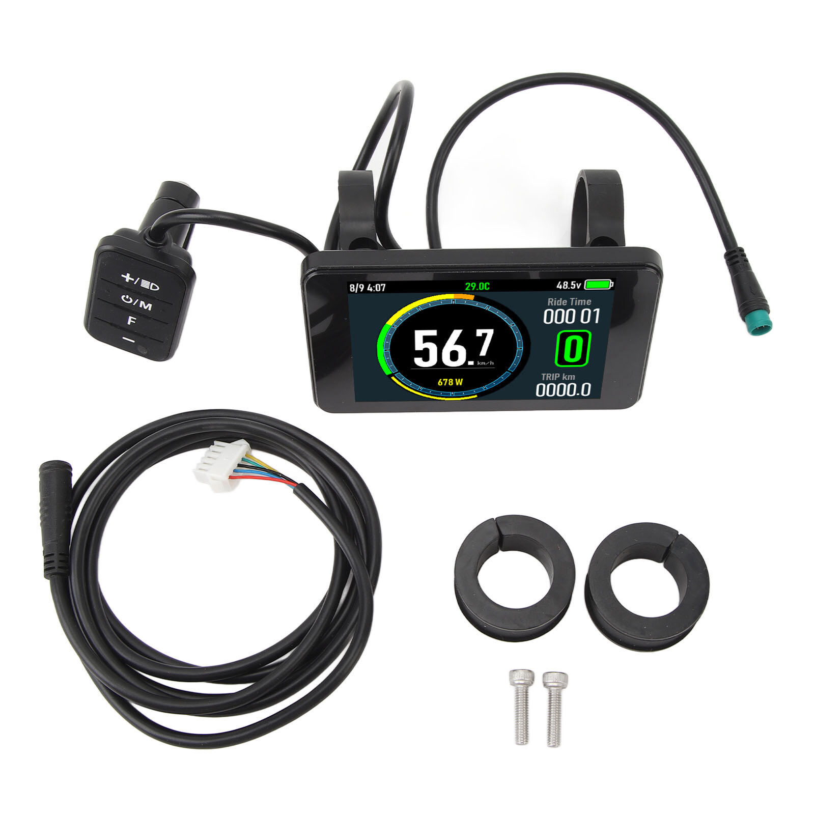 Электронный дисплей для электровелосипеда T8 с цветным LCD, поддержка 24V, 36V, 48V, 52V, 60V, 72V, адаптеры и крепеж в комплекте