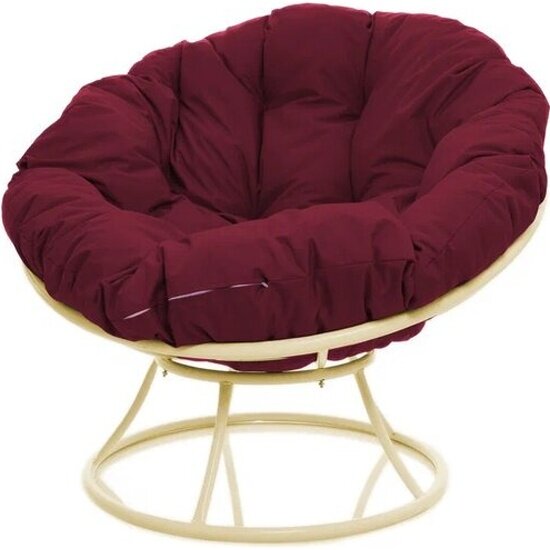 Кресло папасан M-group без ротанга бежевое, бордовая подушка