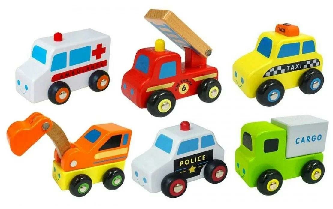 Машинки VIGA "Спецтехника", дерево, в коробке, 6 шт