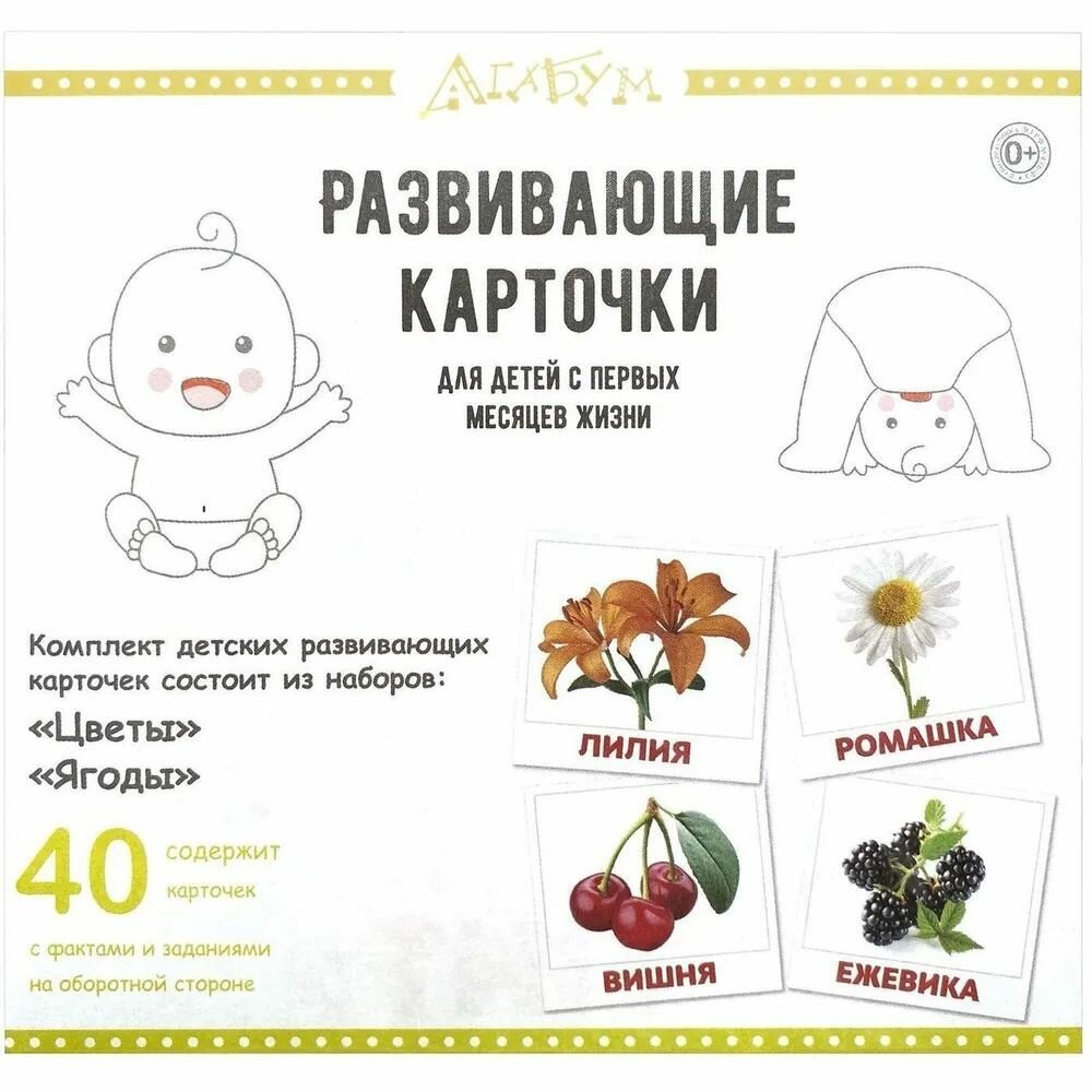 Развивающие карточки АгаБум Цветы и ягоды. 40 шт. Г. Доман