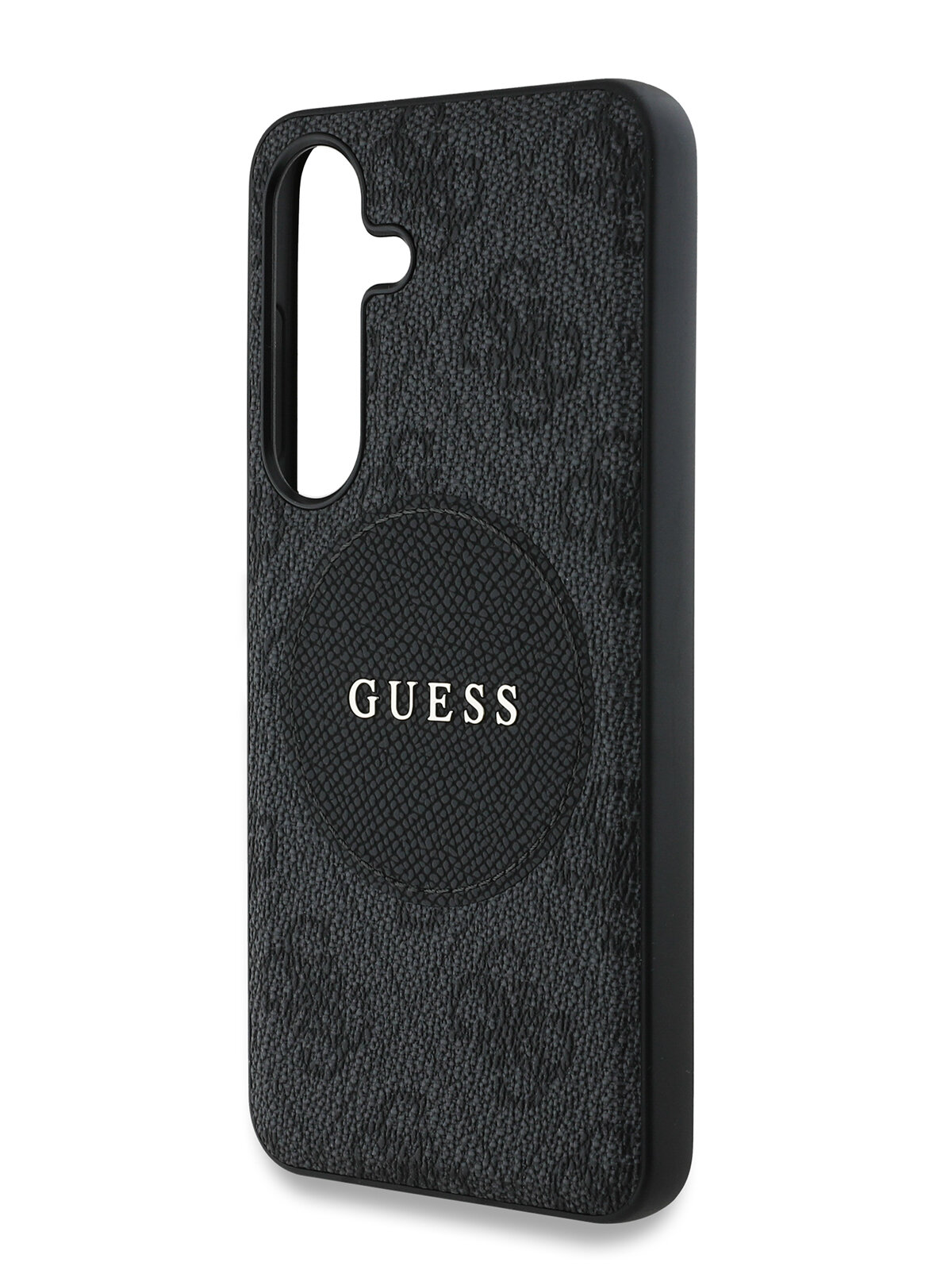 Guess для Galaxy S25 чехол PU 4G with Round Patch Metal logo Hard Black (MagSafe)