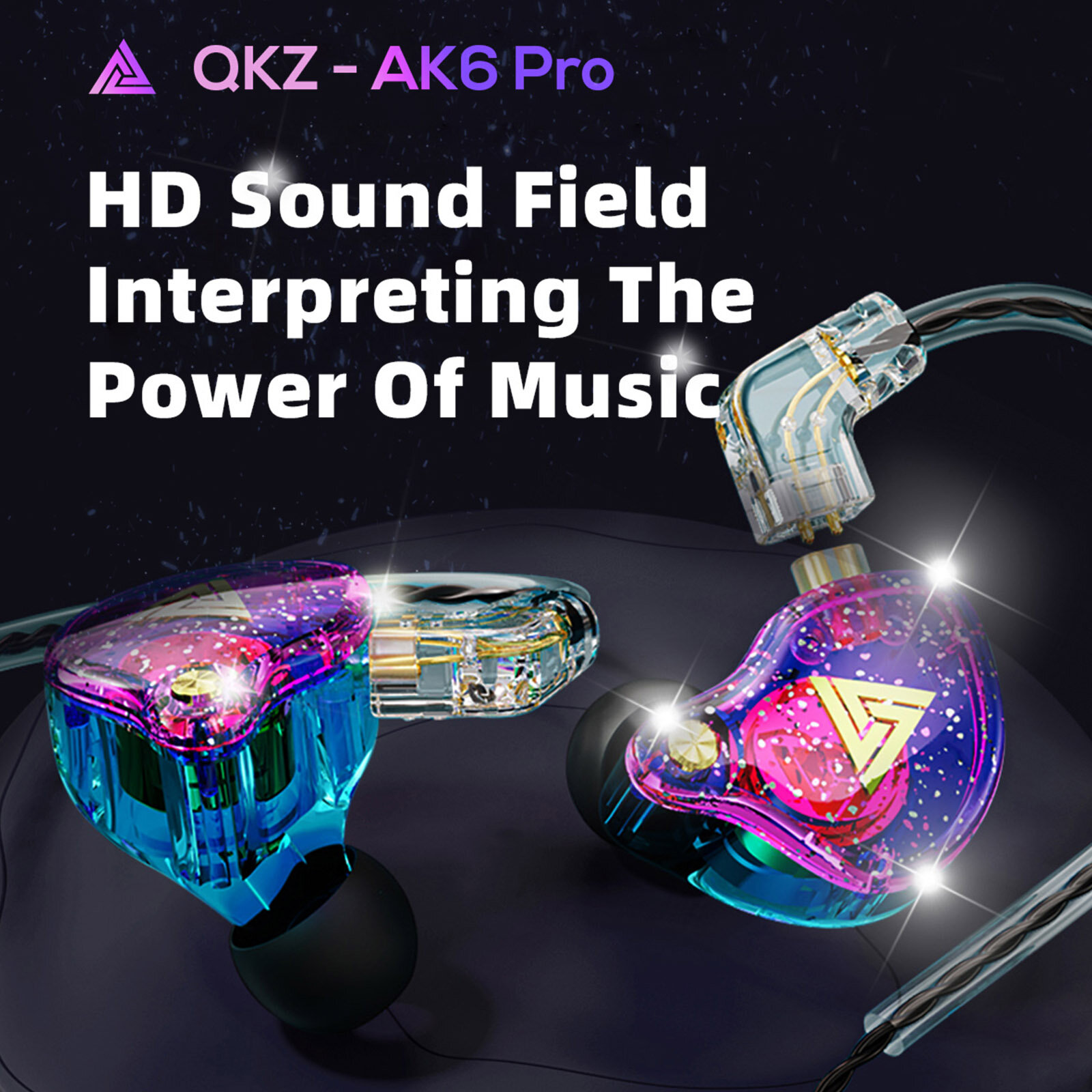 QKZ AK6 Pro, 3,5 мм проводные наушники, динамические, со съемным кабелем, ушным крючком и микрофоном