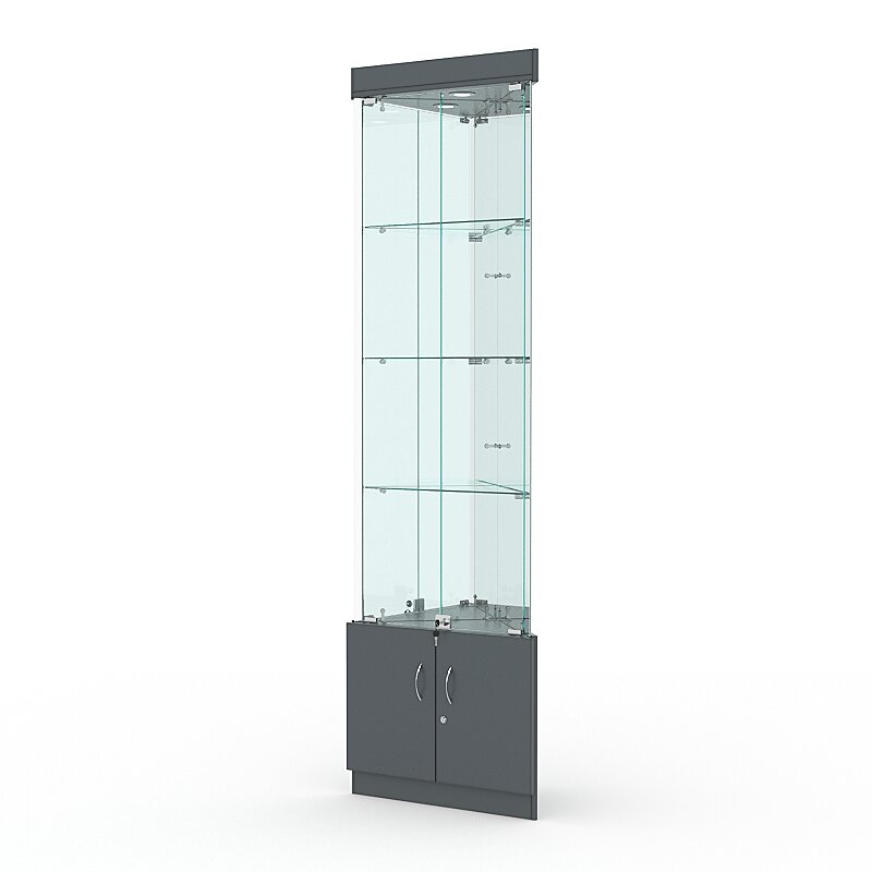 Витрина стеклянная "истра" угловая №3-У трехгранная (с дверками, бока - зеркало), Темно-Серый