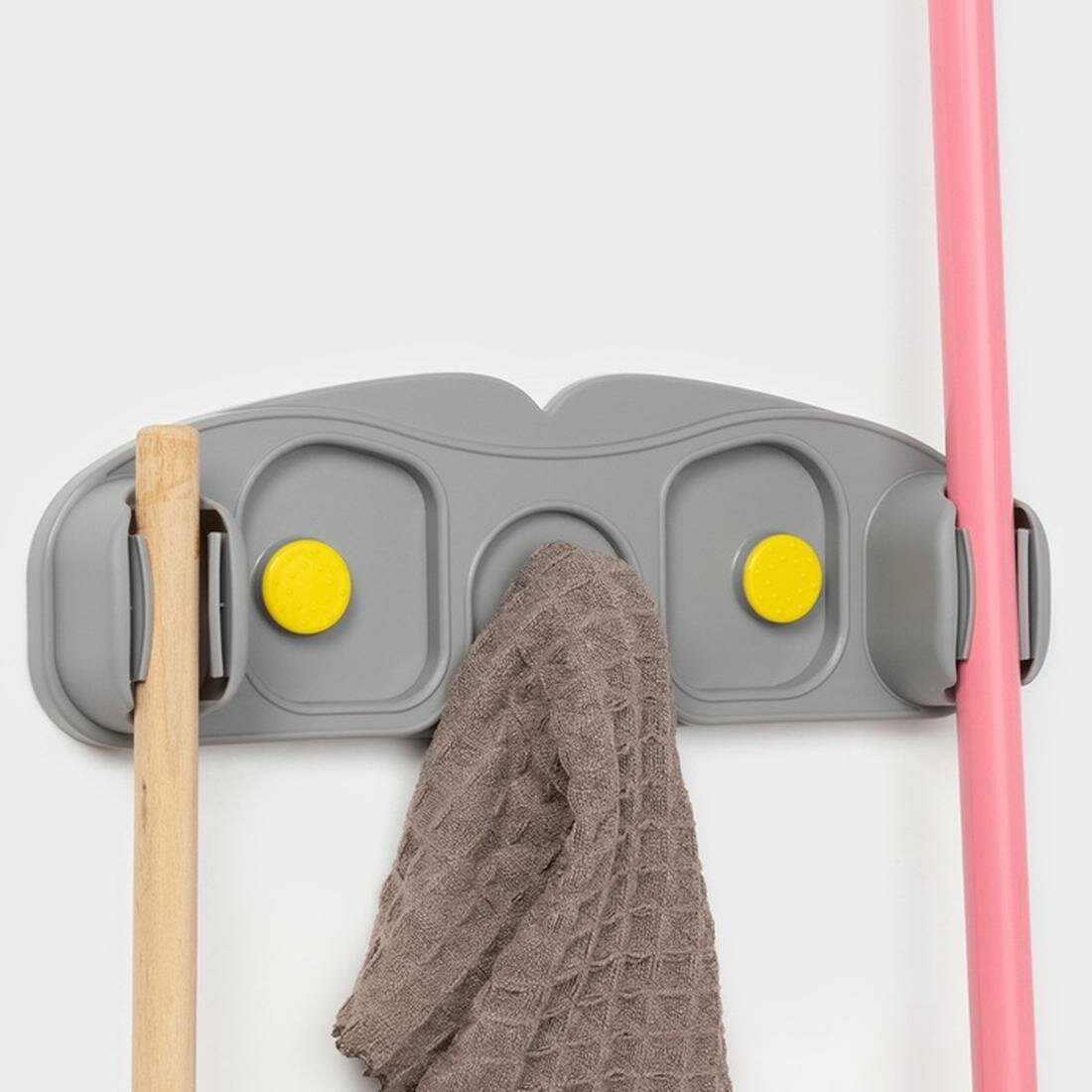 Держатель для уборочного инвентаря с крючками, 30×10×5 см, на липучке, цвет микс