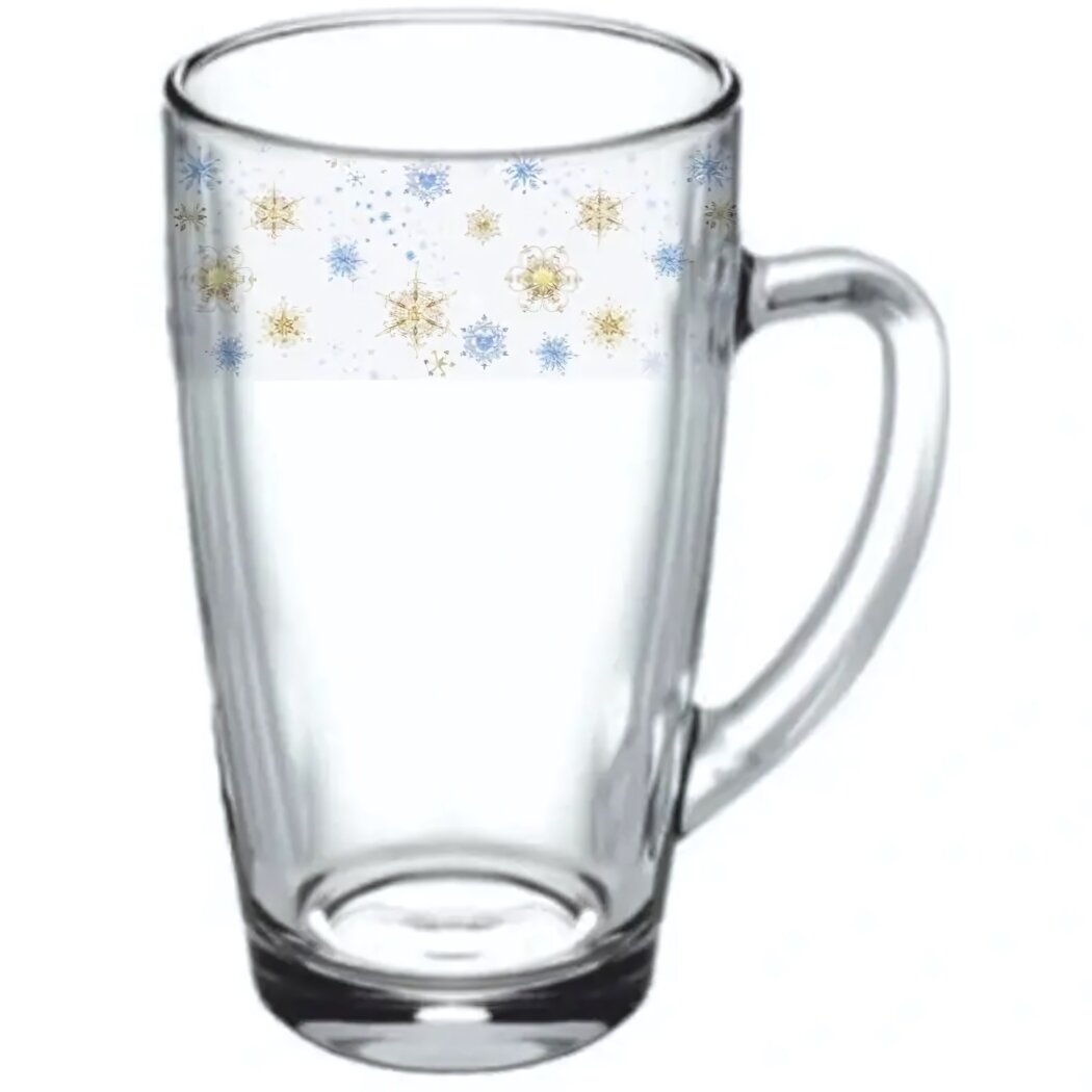 Кружка стеклянная 400 мл «снегопад», синий и золотой орнамент, универсальна для горячих и холодных напитков
