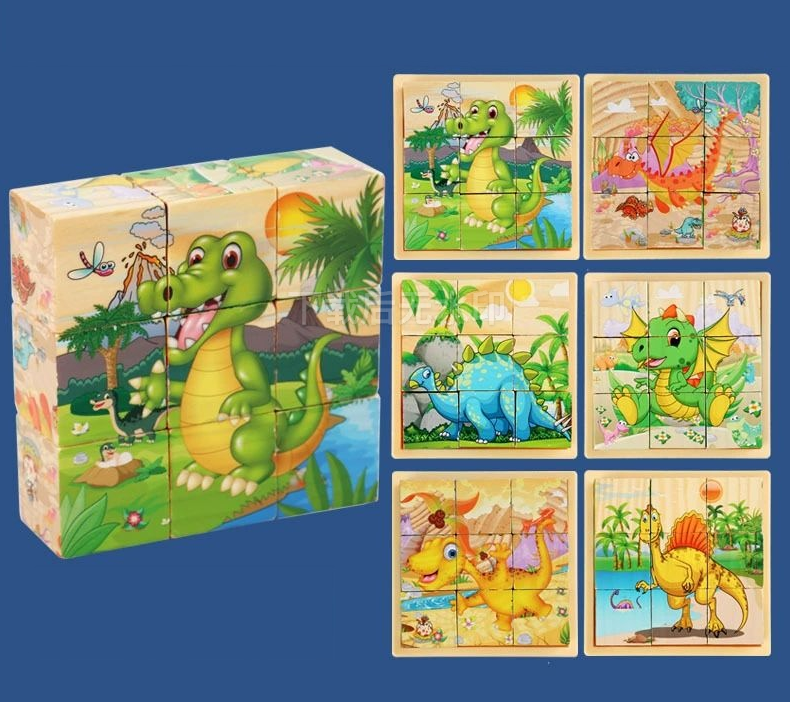 Девять зерен, шестигранный пазл-раскраска, деревянная игрушка-перевертыш, с деревянным блюдом, динозавр