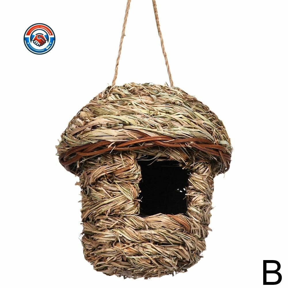 Подвесное гнездо для птиц из травы гибискуса, ручная тканыя теплая хижина для сада, балкона и дачи, экологичное укрытие для вьюрков, синиц и колибри, защита от ветра и холодов
