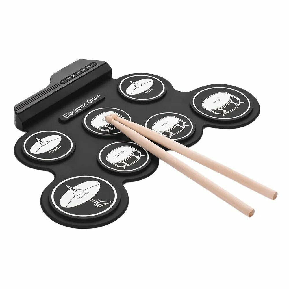 USB-роллап силиконовый цифровой барабанный набор, 7 пэдов, палочки, педали для ног