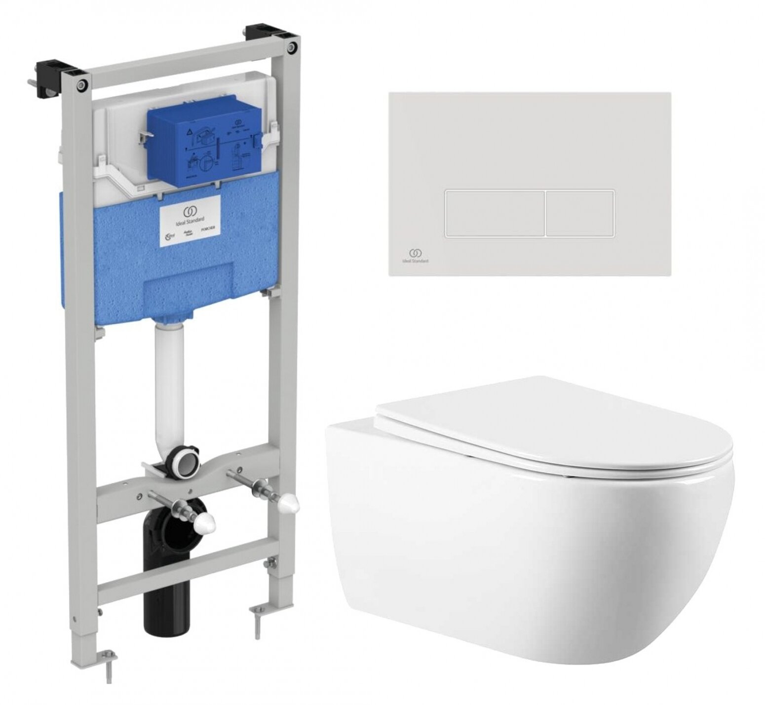 Комплект 3 в 1 инсталляция Ideal Standard + Унитаз подвесной Vincea Evo VT1-34 + кнопка белая