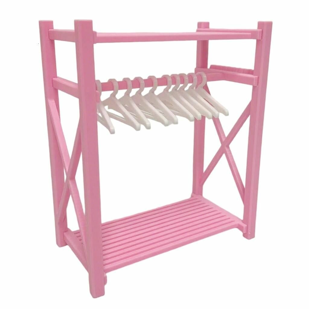 Детский шкаф с полками и вешалками - декоративный элемент игровой комнаты, Розовый