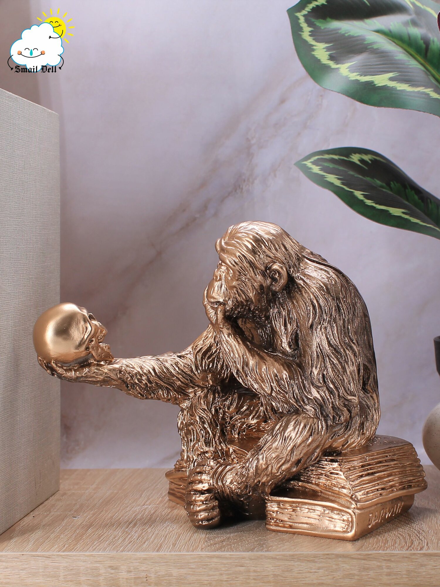 Статуэтка Обезьяна с черепом , 15 см , гипс . цвет бронза