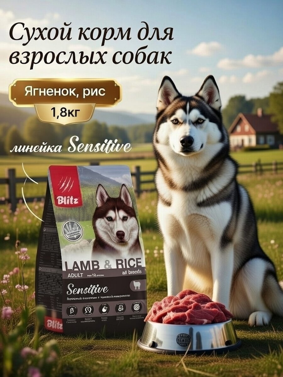 Сухой корм для собак Blitz Sensitive Lamb & Rice ягненок с рисом, 1,8 кг