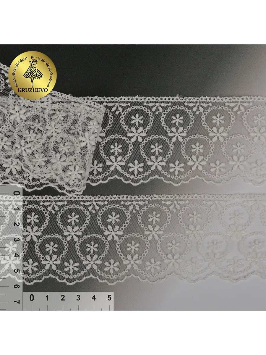 Кружево на сетке шир.60мм цв.112 молочный уп.9м