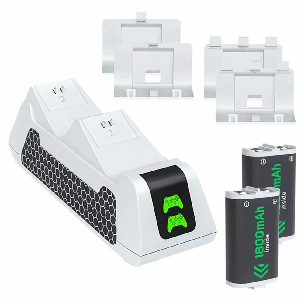 Зарядная станция для контроллеров Xbox Series X/S/XboxOne/X/S/Elite с 2 аккумуляторами ёмкостью 1800 мАч. Крышка аккумулятора B.